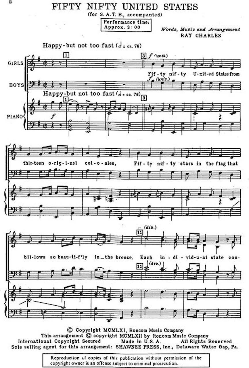 Shawnee Press Fifty Nifty United States SATB Composed by Ray Charles ...
