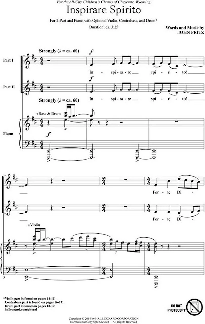 Hal Leonard Inspirare Spirito 2-part Composed by John Fritz for sale ...