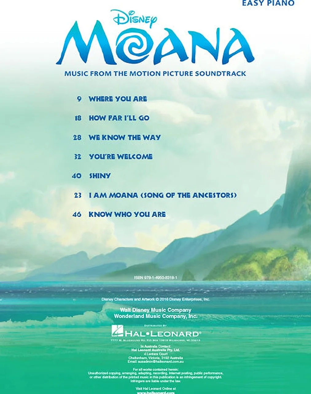 Hal Leonard Moana Music From The Motion Picture Soundtrack Easy Piano ...