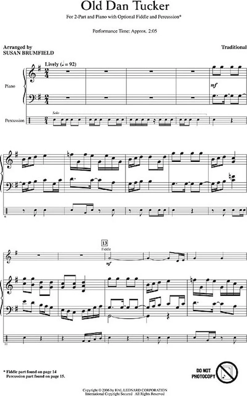 Hal Leonard Old Dan Tucker 2-part Arranged by Susan Brumfield for sale ...
