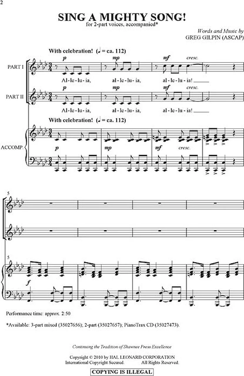Shawnee Press Sing a Mighty Song 2-part Composed by Greg Gilpin for ...
