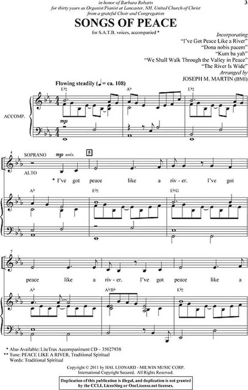 Shawnee Press Songs of Peace SATB Arranged by Joseph M. Martin for sale ...